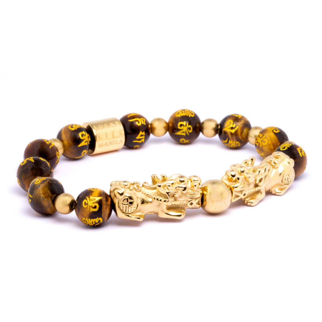 Emperor's Luck II Bracelet - Double Lucky Piyao in Gold Pyrite and Man ...